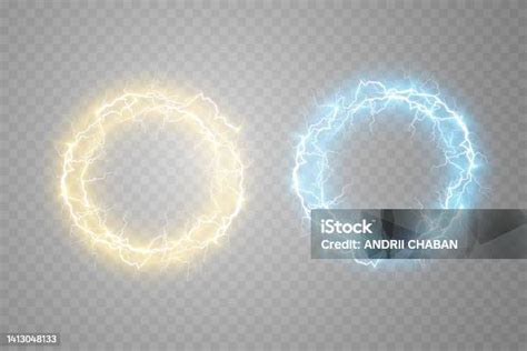 투명한 배경에 공 번개 벡터 일러스트 레이 션 파란색과 금색의 추상 전기 번개 가벼운 플래시 천둥 불꽃 건강관리와 의술에 대한 스톡 벡터 아트 및 기타 이미지 Istock