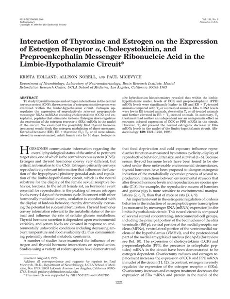 Pdf Interaction Of Thyroxine And Estrogen On The Expression Of