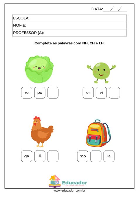 Atividades Com Nh Ch E Lh Educador
