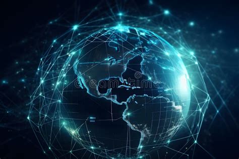 Digital Hologram Of Planet Earth Neural Network Ai Generated Stock