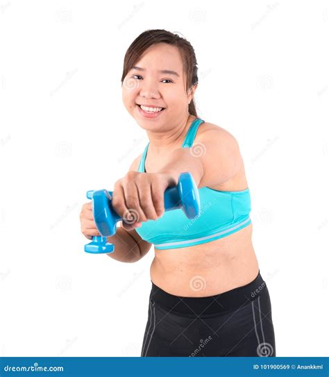 Asian Chubby Woman Exercise Stock Image Image Of Female Weights