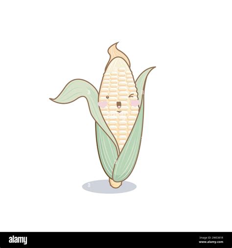 Cute Funny Corn Vegetable Cartoon Kawaii Style Corn Vegetable Mascots On White Background Vector