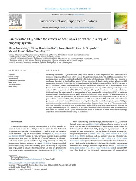 Can Elevated Co2 Buffer The Effects Of Heat Waves On Wheat In A Dryland