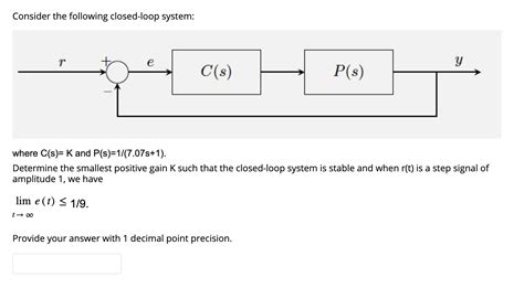 solved consider the following closed loop system where
