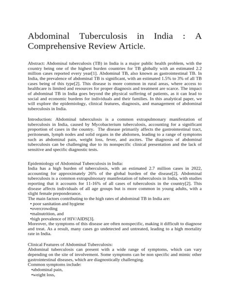 Abdominal Tuberculosis Final Pdf Tuberculosis Clinical Medicine