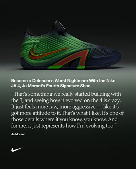 穿上 Ja Morant 第四代專屬簽名鞋 Nike Ja 4，成為防守者最害怕的惡夢 — Nike Inc