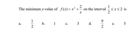 Solved The Minimum Y Value Of F X X2 2x ﻿on The Interval
