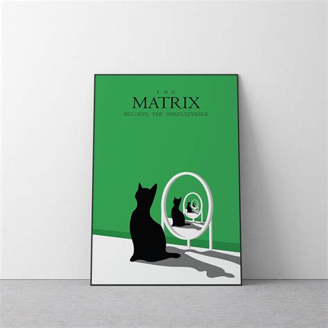 The Matrix Movie Poster Black Cat Illustration Wall Art Sci Fi Classic Film Keanu Reeves