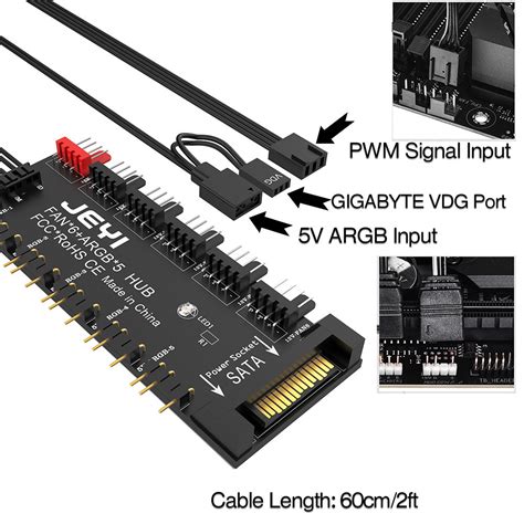 Jeyi Argb Pwm 5 Way Fan Hub Addressable 12v 4pin Pwm And 5v 3pin Argb 2