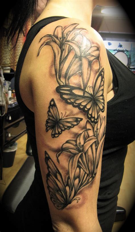 Flower Butterfly Sleeve Tattoos