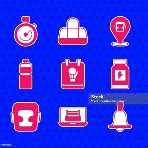 설정 복싱 장갑 반지 벨 에너지 음료 헬멧 피트니스 셰이커 스톱워치 아이콘 벡터 가죽에 대한 스톡 벡터 아트 및 기타 이미지 Istock