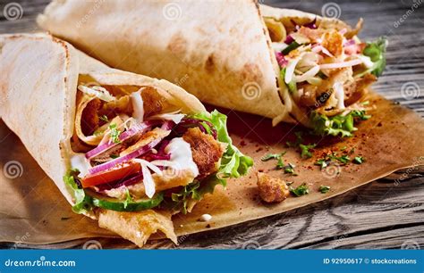 Doner Kebab Shawarma Or Doner Wrap Grilled Chicken On Lavash Pita