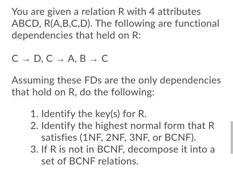 solved you are given a relation r with 4 attributes abcd