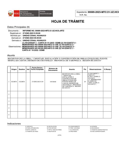 Informe No 089 2023 Erii Hoja De Tramite Pdf
