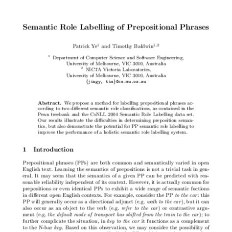 Semantic Role Labelling Of Prepositional Phrases Acl Anthology