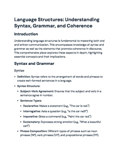 Language Structures Syntax Grammar And Coherence Overview Language