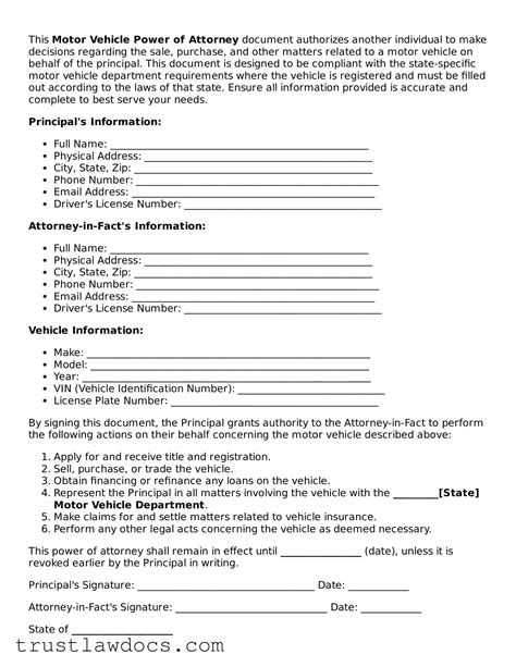 Free Motor Vehicle Power Of Attorney Pdf Form
