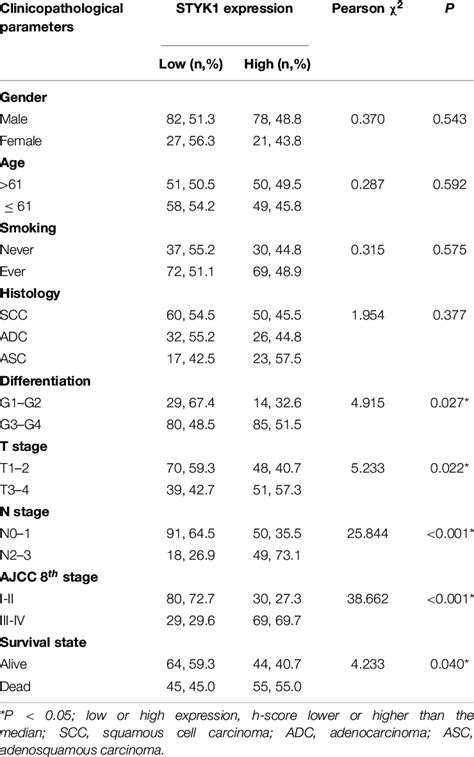 Relationship Between Clinicopathological Features And Styk1 Expression Download Scientific