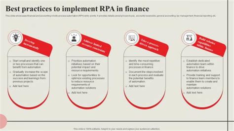 Strategic Financial Management Best Practices To Implement Rpa In Finance Strategy SS V PPT Slide