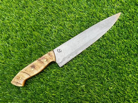 Handcrafted Wootz Steel Chef Knife Ram Horn Handle Leather Sheath Etsy