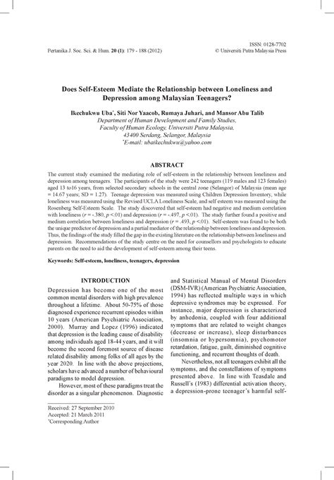 Does Self Esteem Mediate The Relationshi Issn 0128 Pertanika J Soc