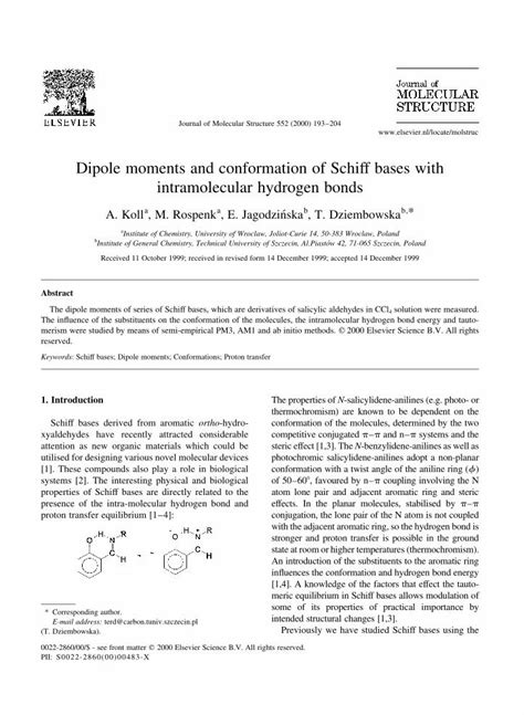 Pdf Dipole Moments And Conformation Of Schiff Bases With