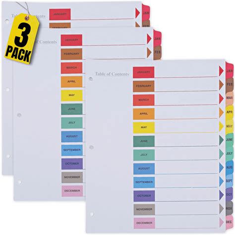 1intheoffice Monthly Dividers For 3 Ring Binder Monthly Dividers
