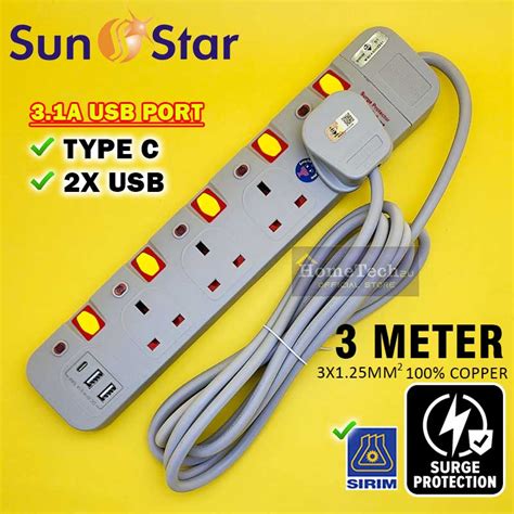 SUNSTAR Multiple T Adaptor Socket Way Way Adaport With A USB Type C Port Multiple Extension