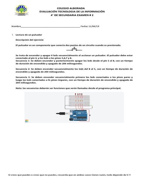 Examen Tipo De Programación Con Arduino Pdf