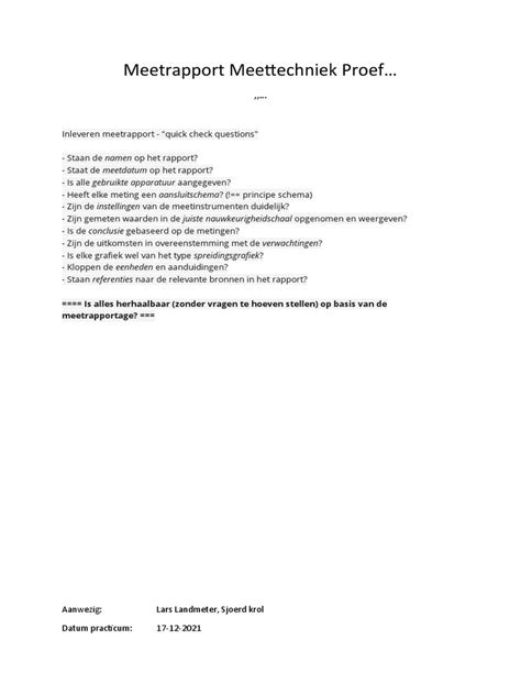 Meetrapport Standaard Opzet Pdf