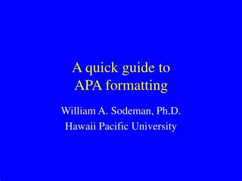 Ppt A Quick Guide To Apa Formatting Powerpoint Presentation Free
