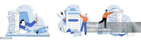 Paperwork Bureaucracy Adds Unnecessary Complexity To Paperwork Process Stock Illustration