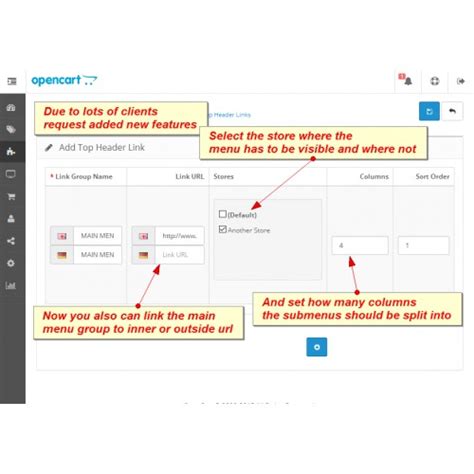 OpenCart Ultimate Top Header Menu Links Manager