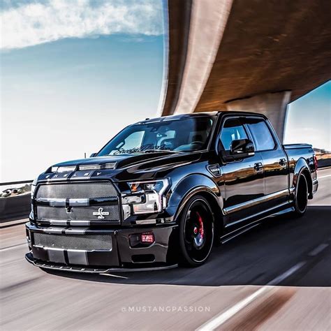 Black Shelby Truck Driving On Highway Ford Lightning Modified Black
