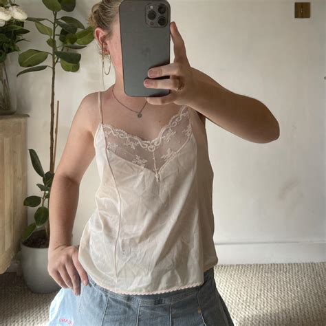 Satin Cami Top With Lace Size Small Model Depop