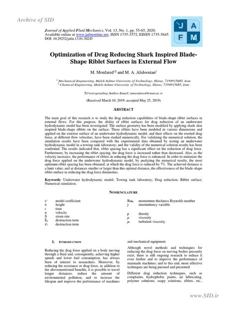 Optimization Of Drag Reducing Shark Inspired Blade Shape Riblet Surfaces In External Flow Pdf
