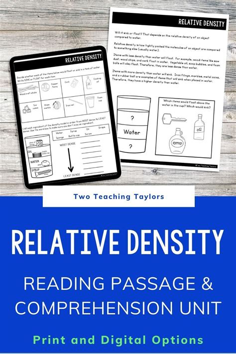 Relative Density Physical Properties Science Unit Passage And Activities Elementary