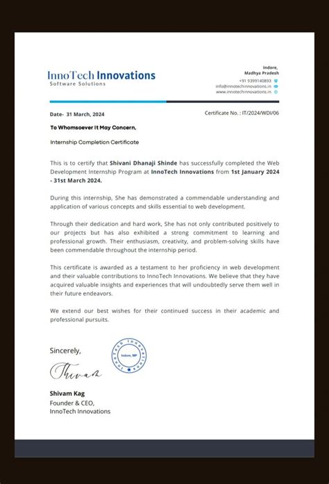 Innotechinnovation Webdevelopment Internshipcompletion Shivani Shinde