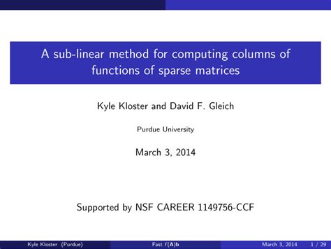 Ppt A Sub Linear Method For Computing Columns Of Functions Of