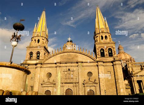 Plaza Guadalajara Cathedral Exterior Facade And Bell Towers With Part