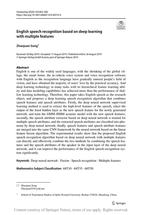 english speech recognition based on deep learning with multiple features