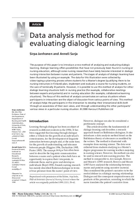 Pdf Data Analysis Method For Evaluating Dialogic Learning