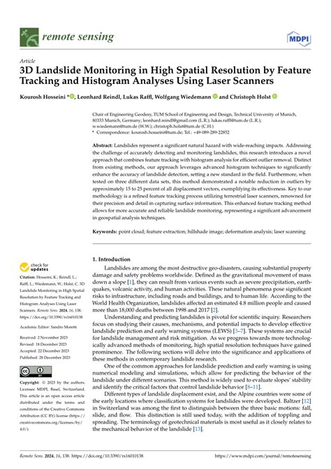 Pdf 3d Landslide Monitoring In High Spatial Resolution By Feature