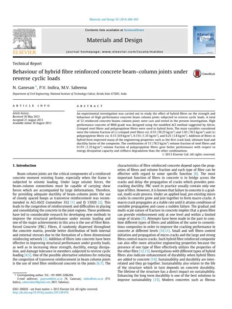 Behaviour Of Hybrid Fibre Reinforced Concrete Beam Column Joints Under Reverse Cyclic Loads 2014