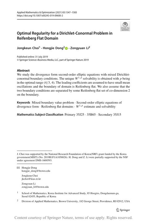 Optimal Regularity For A Dirichlet Conormal Problem In Reifenberg Flat Domain Request Pdf