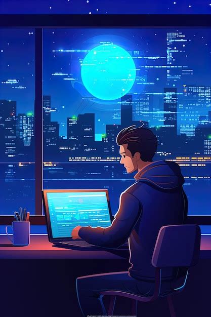 Premium AI Image Man Coding At Laptop Vector Modern Illustration Flat