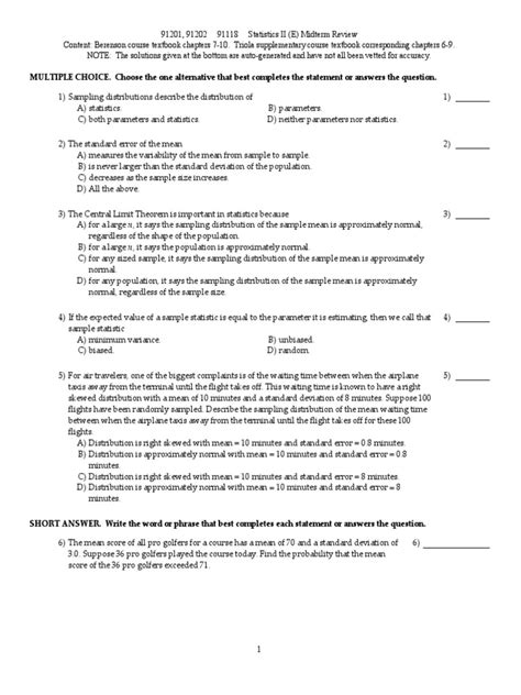 Statistics Ii E Midterm Review Pdf