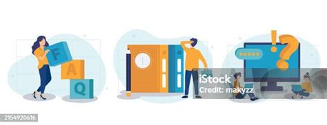 Frequency Asked Questions And Helpdesk Illustration Set Characters Contacting With Helpdesk