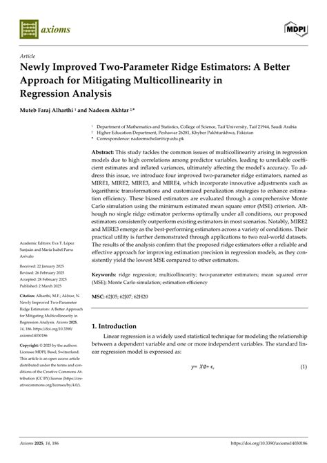 Pdf Newly Improved Two Parameter Ridge Estimators A Better Approach