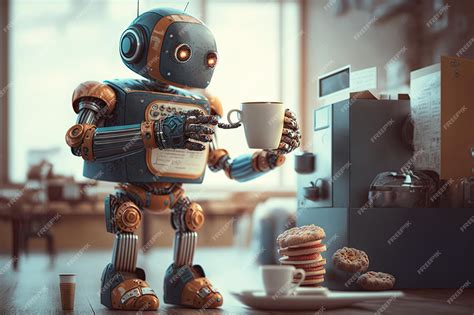 Premium Photo Robot Assistant Fetching Coffee And Donuts For Busy Office Worker